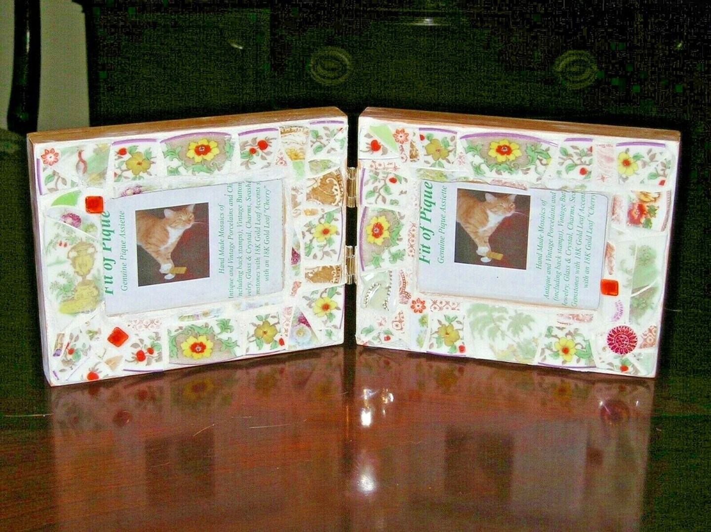 Tiffany Porcelain Mosaic Hinged Double Picture Frame Two 4" x 6" USA ...