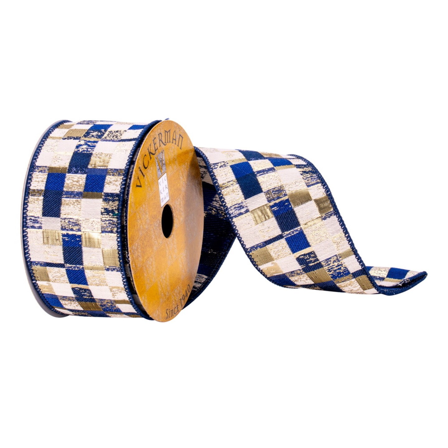 2.5"x10yd Navy/Cream Square Ribbon | Michaels