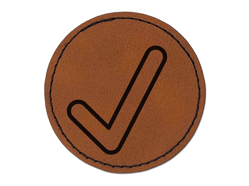 Check Mark Symbol Outline Round Iron-On Engraved Faux Leather Patch ...