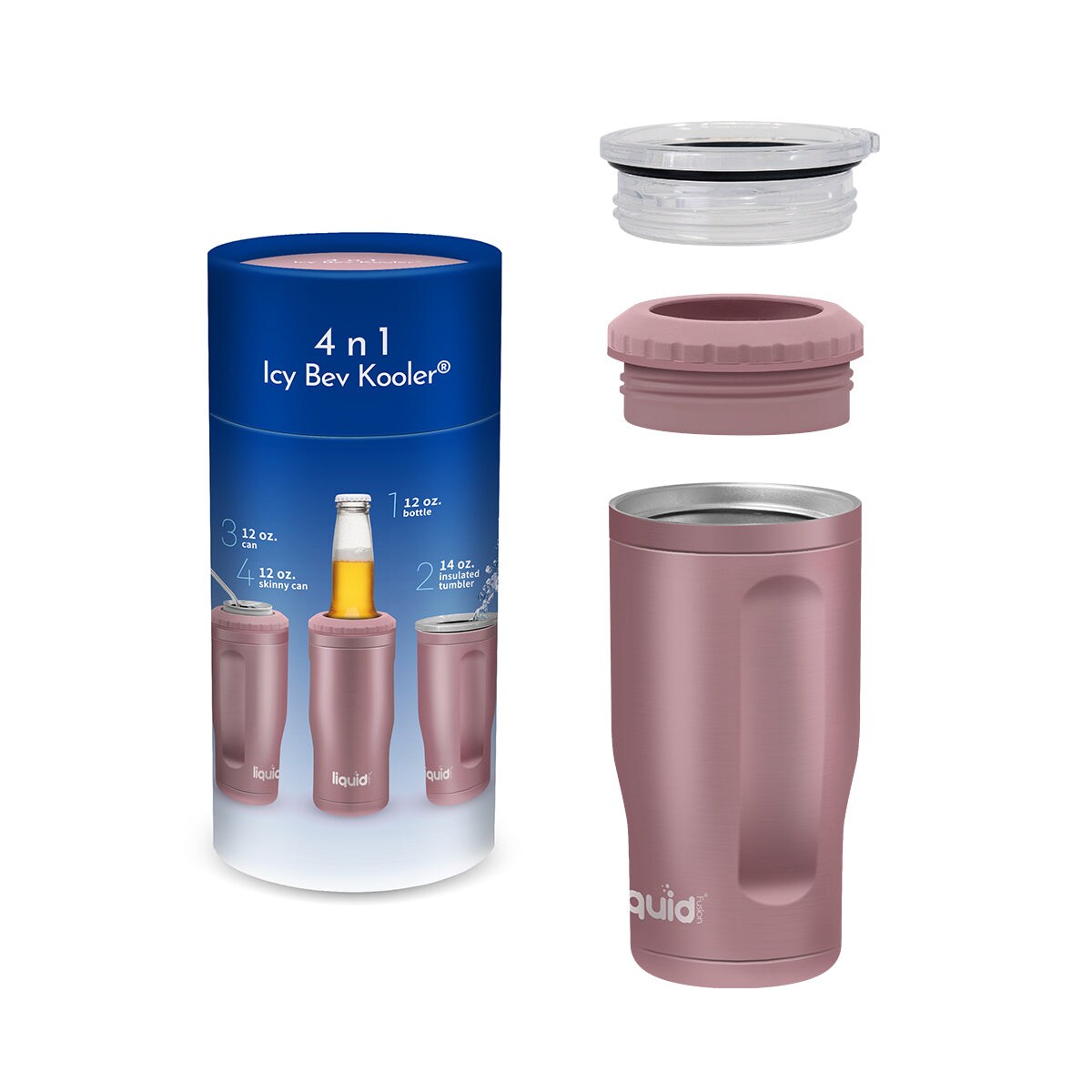 4 In 1 Icy Bev Kooler 12 oz Stainless Steel Tumbler, Bottle Insulator ...