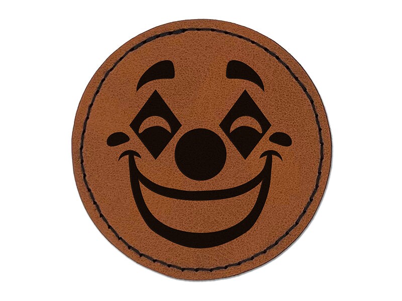 Happy Clown Face Round Iron-On Engraved Faux Leather Patch Applique - 2 ...