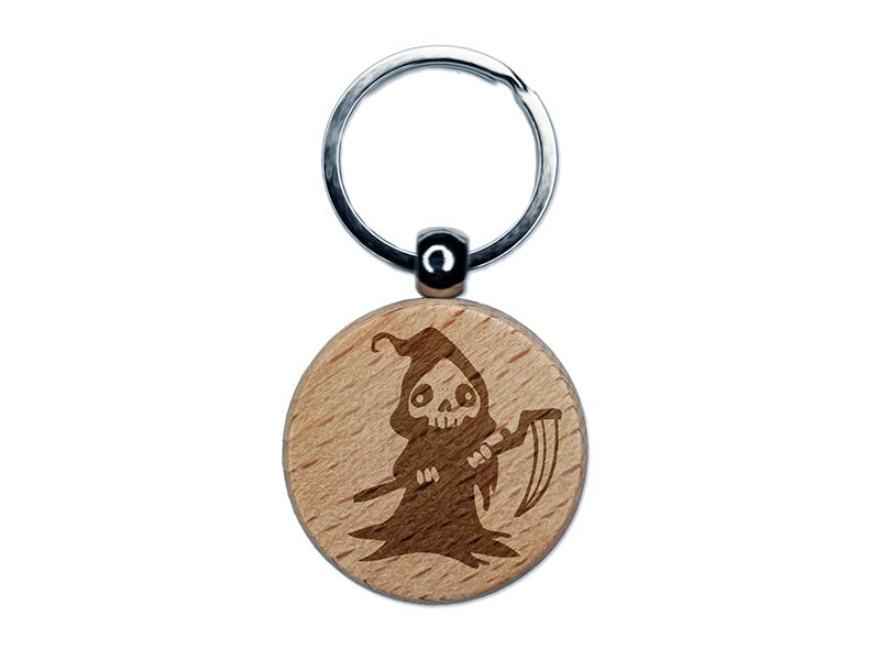 Creepy Spooky Skeleton Grim Reaper with Scythe Horror Engraved Wood ...