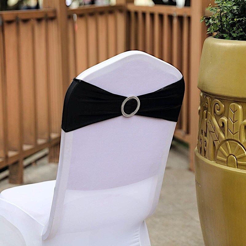 Metallic Silver Spandex Chair Sashes with Round Buckles for Wedding ...