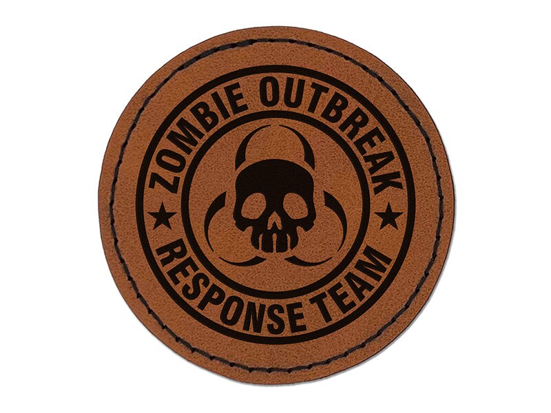 Zombie Outbreak Response Team Skull Round Iron-On Engraved Faux Leather ...