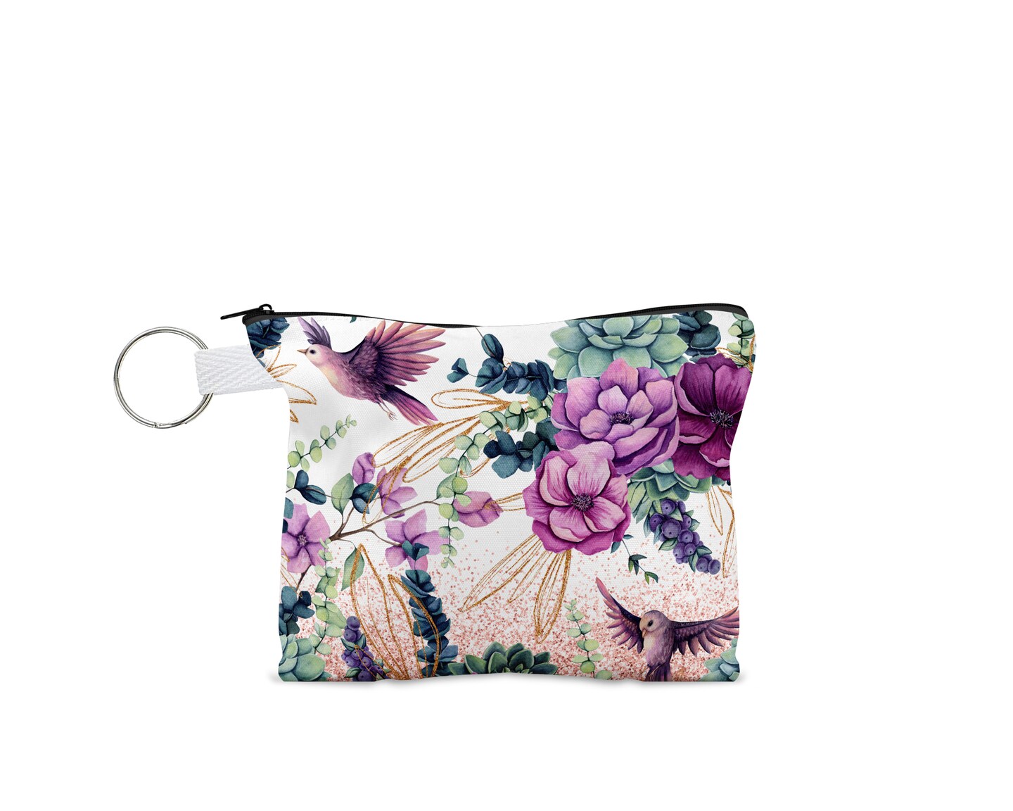 Birds and Floral Coin Purse - Change Purse - Pouch with Key Ring ...