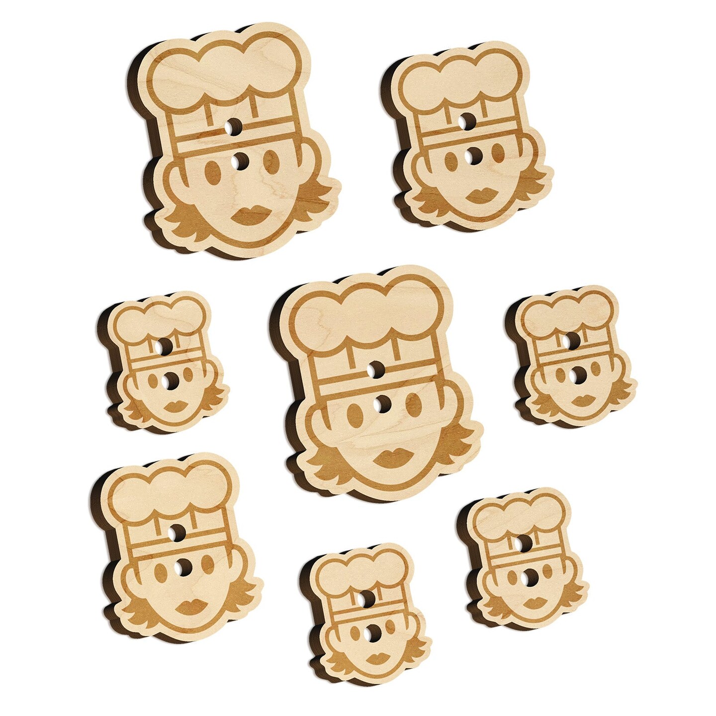 Occupation Chef Cook Woman Icon Wood Buttons for Sewing Knitting ...