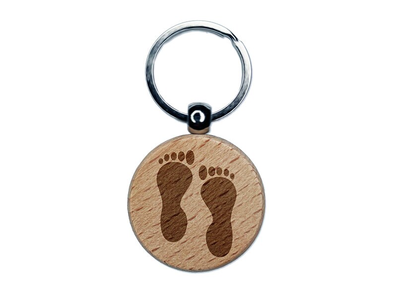 Foot Prints Solid Engraved Wood Round Keychain Tag Charm | Michaels