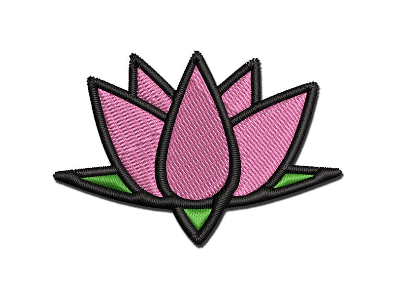 Lotus Flower Outline Multi-Color Embroidered Iron-On or Hook & Loop ...