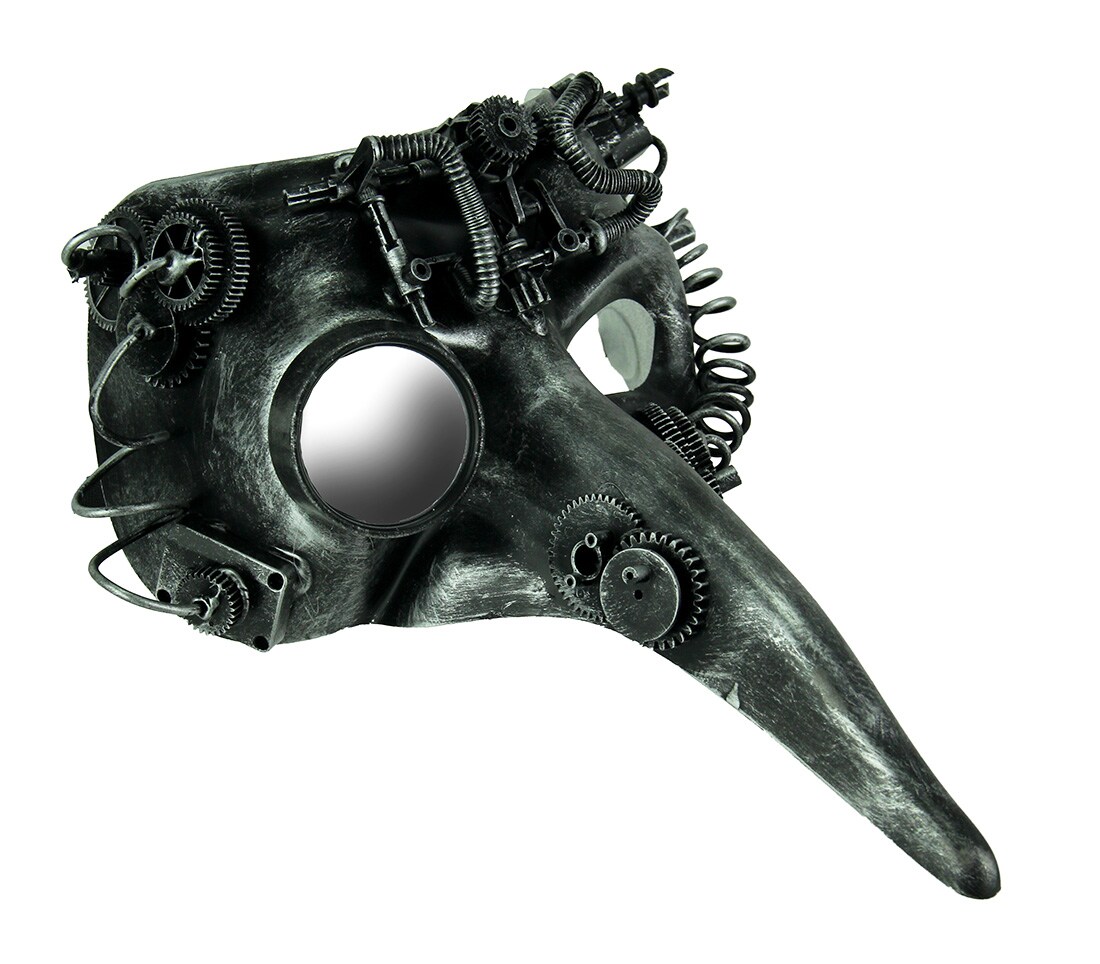 Steamzanni Metallic Silver Long Nose Steampunk Adult Costume Mask ...