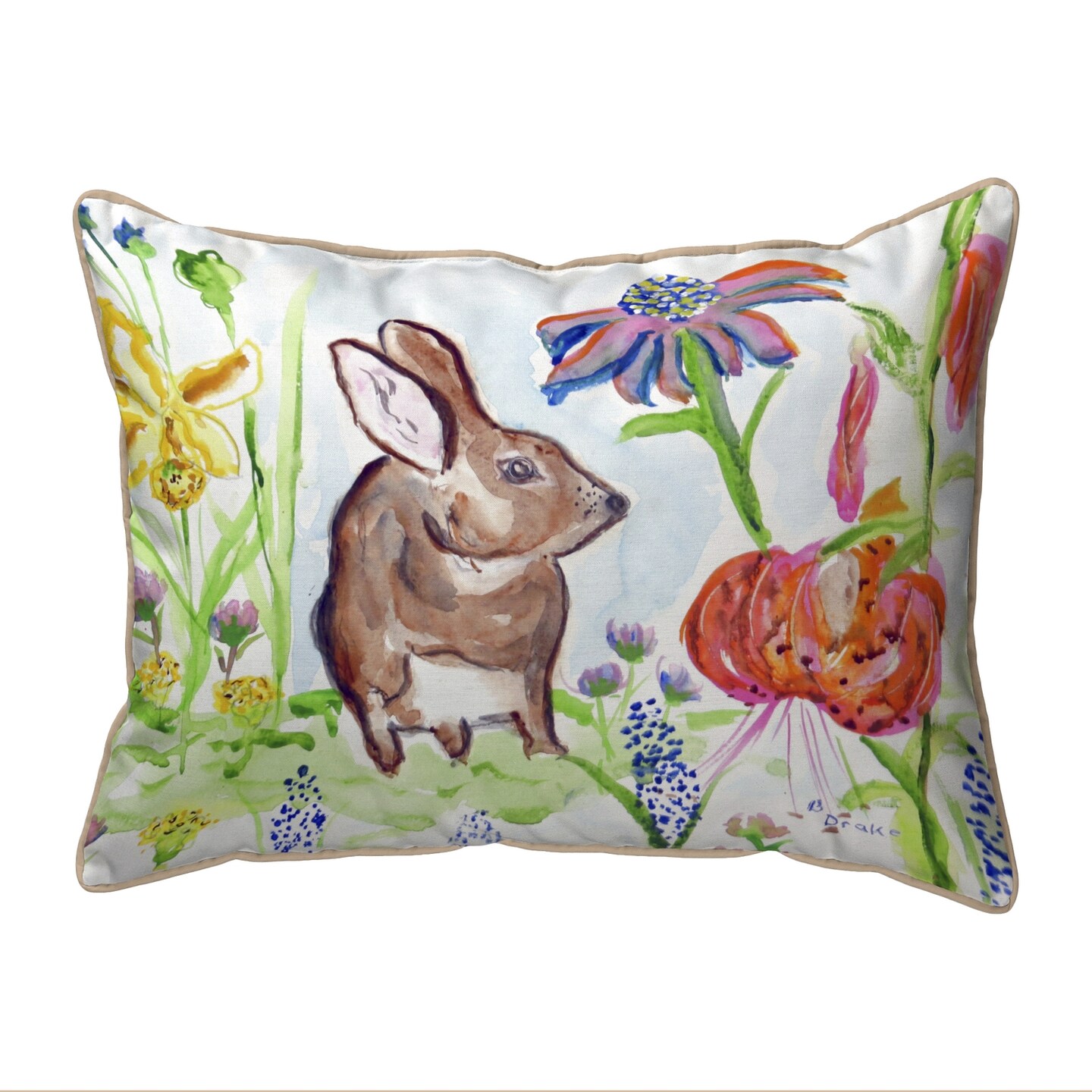 Zippered Betsy Drake Brown Rabbit Right Facing Outdoor Pillow 20 Inch x ...