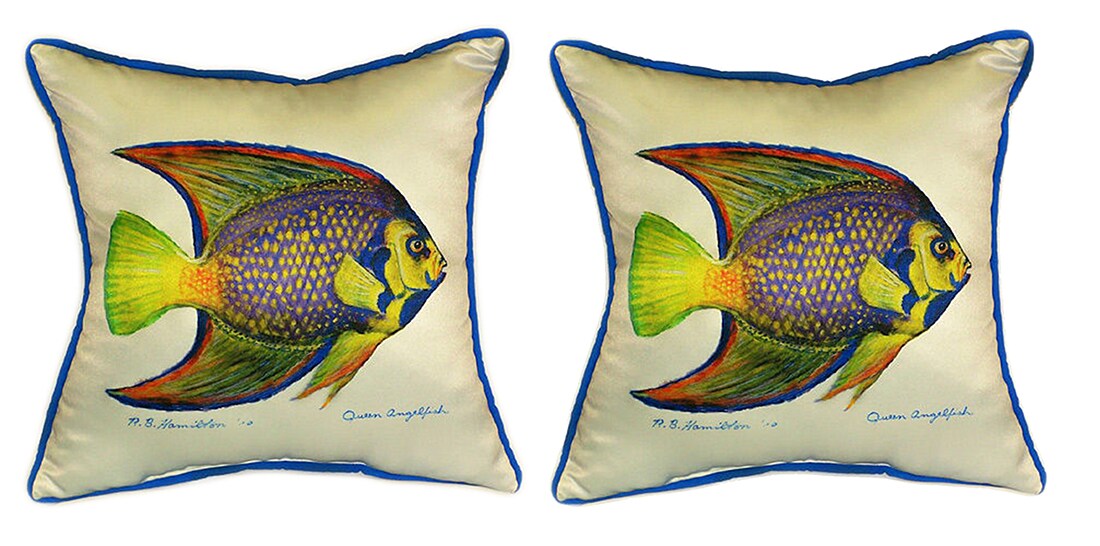 Pair of Betsy Drake Queen Angelfish Large Pillows 18 Inch x 18 Inch ...