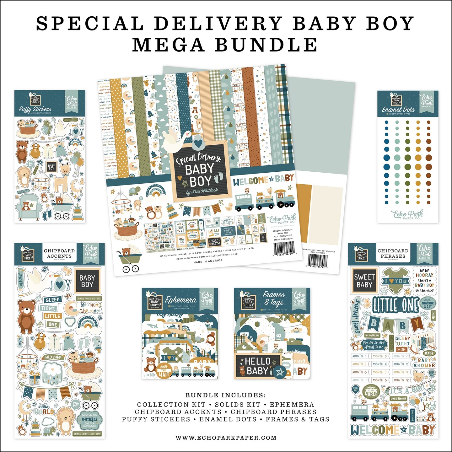 Echo Park Mega Bundle Collection Kit 12"X12"-Special Delivery Baby Boy ...