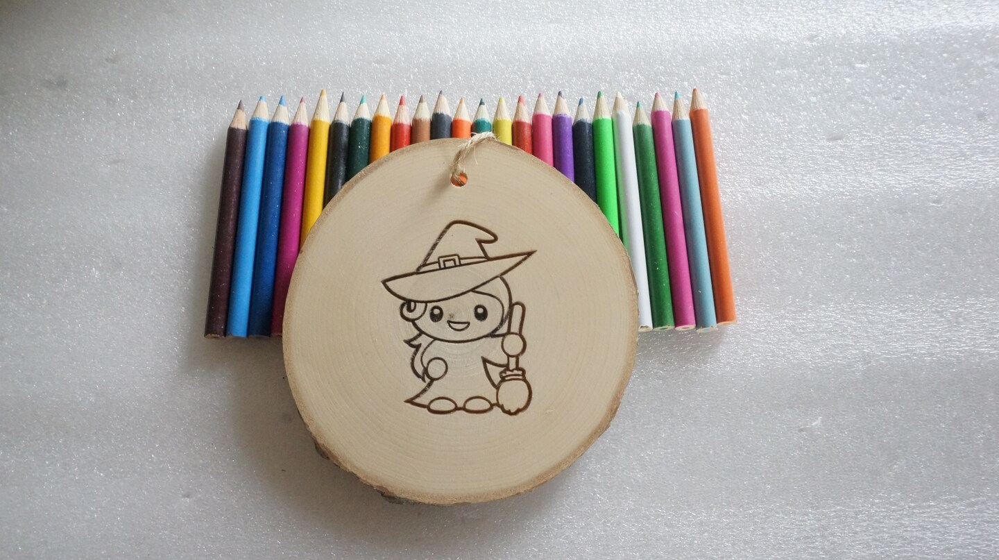 Color your own witch wood slice craft kit, comes with colored pencils ...