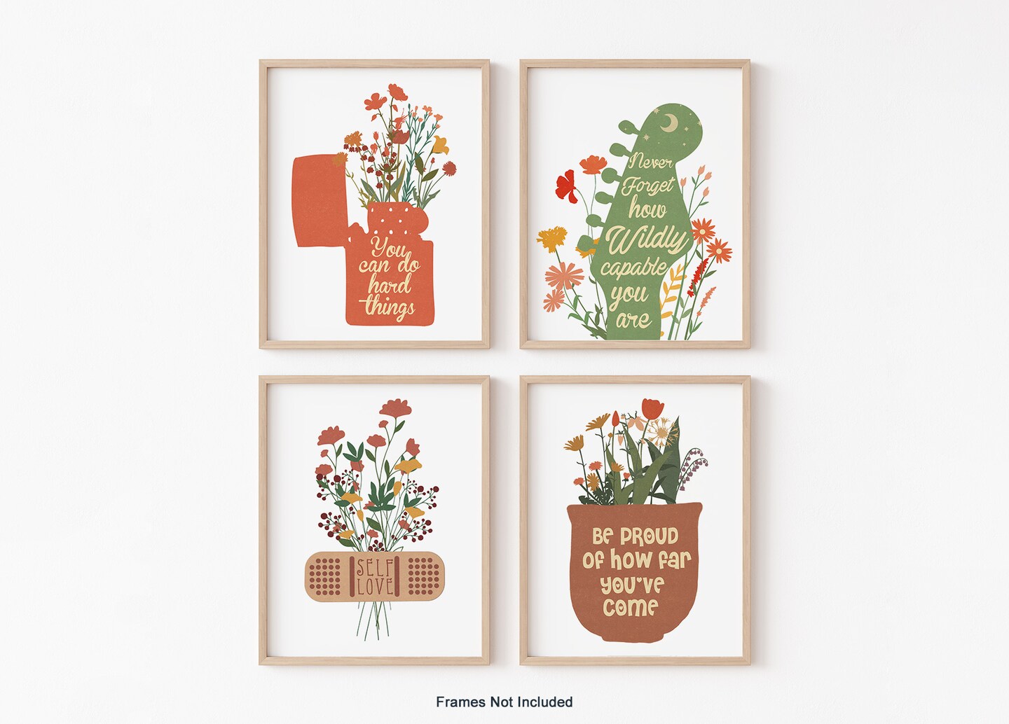 4 PCS Inspirational Wall Art for Women, Boho Art Decor, Floral Wall ...