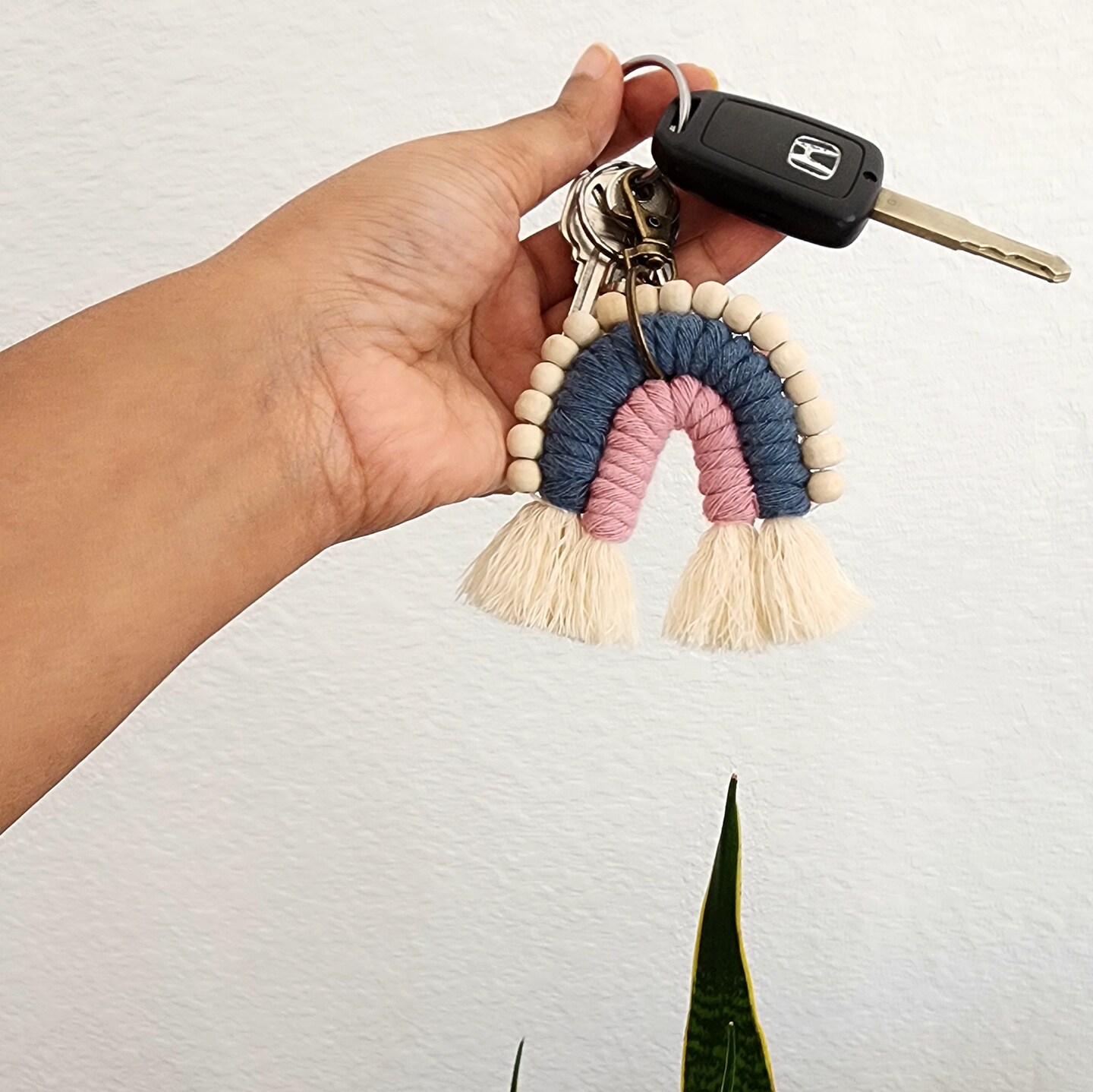 Macrame Rainbow Keychain Charm with wooden beads, Handmade Purse and ...