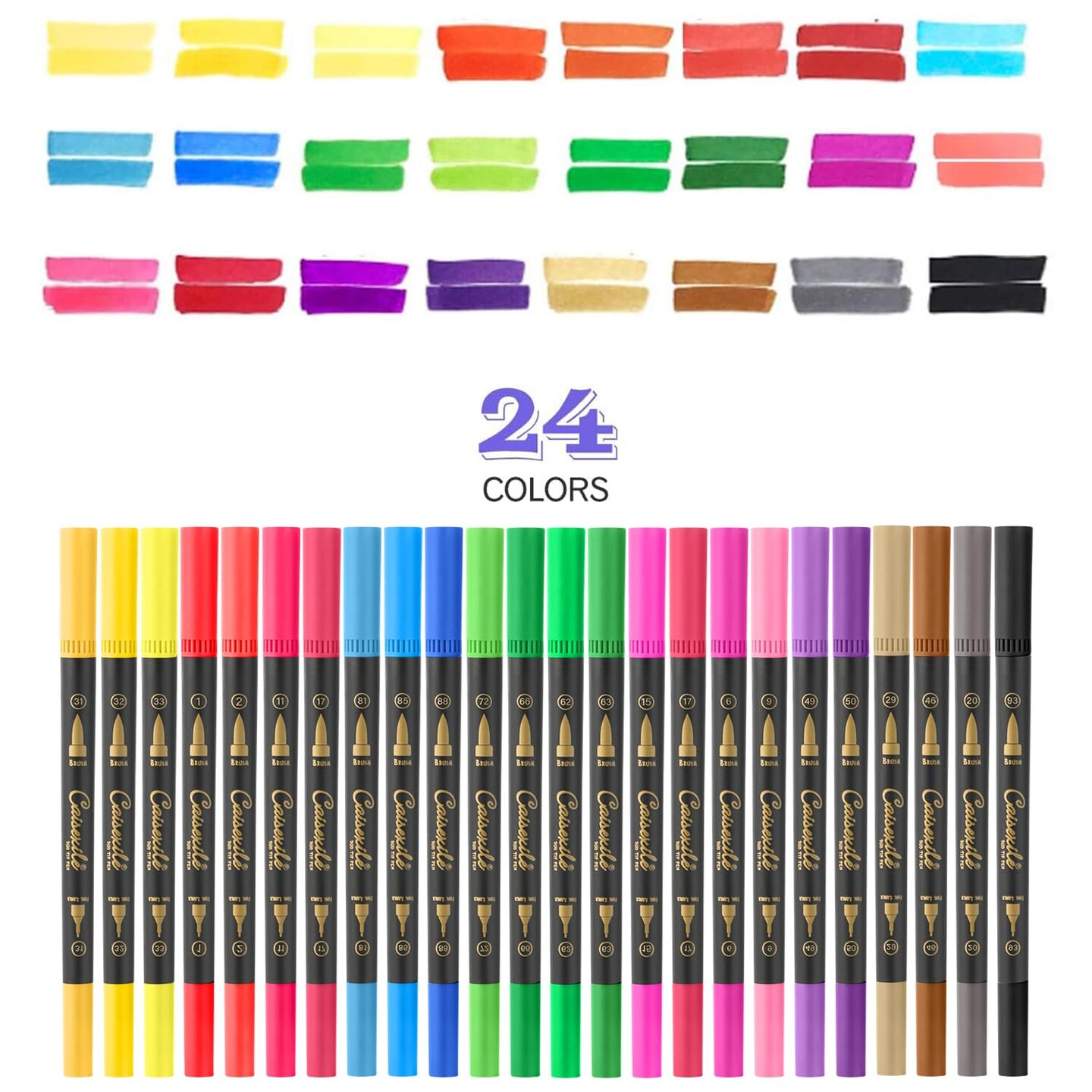 24 Colors Duo Tip Pen Art Markers, Artist Fine & Brush Tip Marker ...