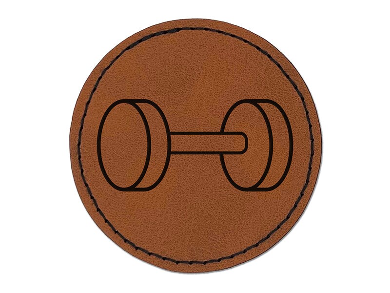 Dumbbell Gym Workout Exercise Round Iron-On Engraved Faux Leather Patch ...