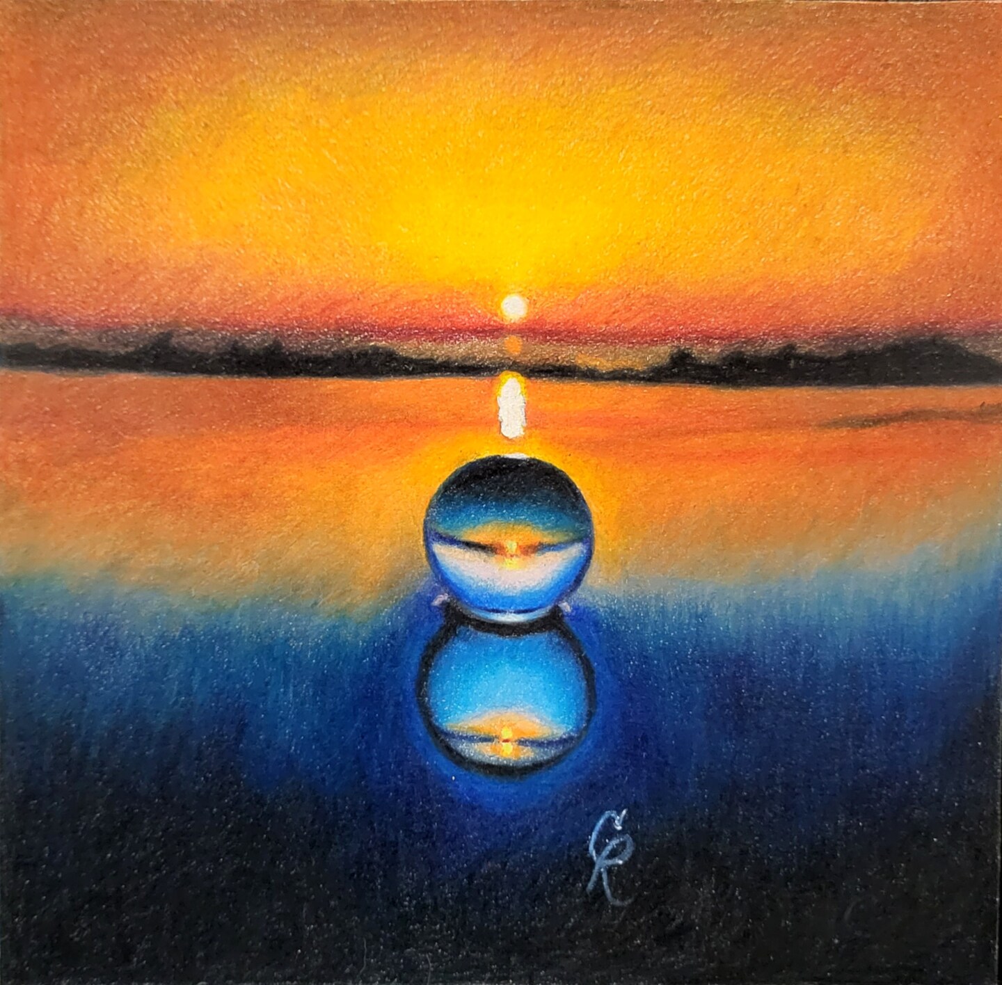 Fine Art Original: Glass Sunset 6 x 6 miniature wall art, wall hanging ...