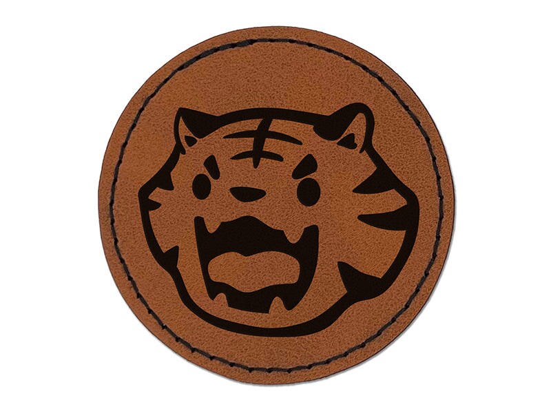 Cute and Fierce Tiger Head Round Iron-On Engraved Faux Leather Patch Applique - 2.5" | Michaels