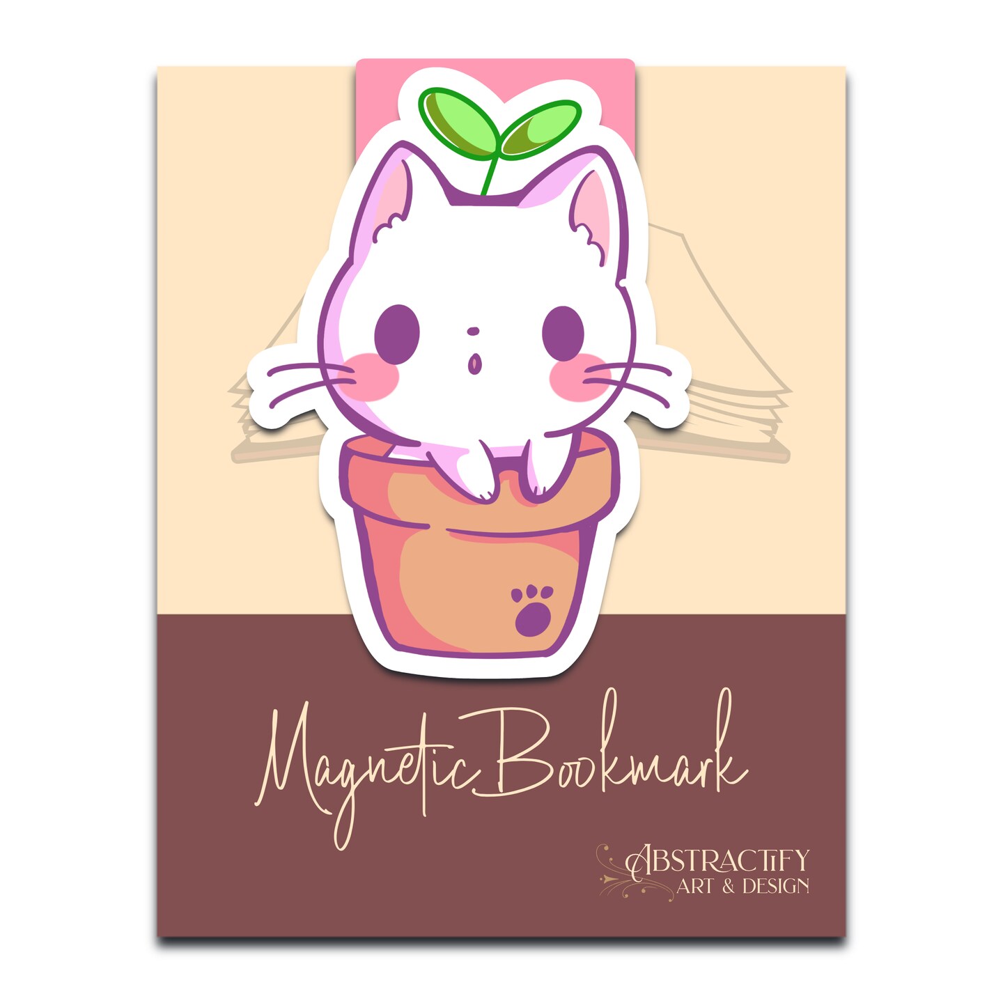 Kawaii Plant Kitty Magnetic Bookmark | Kawaii Cat Plant Bookmark | Cozy ...