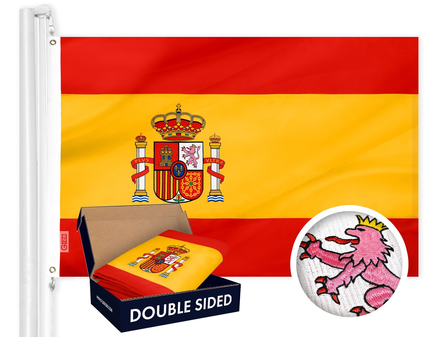 G128 Spain (Spanish) Flag | 3x5 feet | Double Sided Embroidered 210D ...