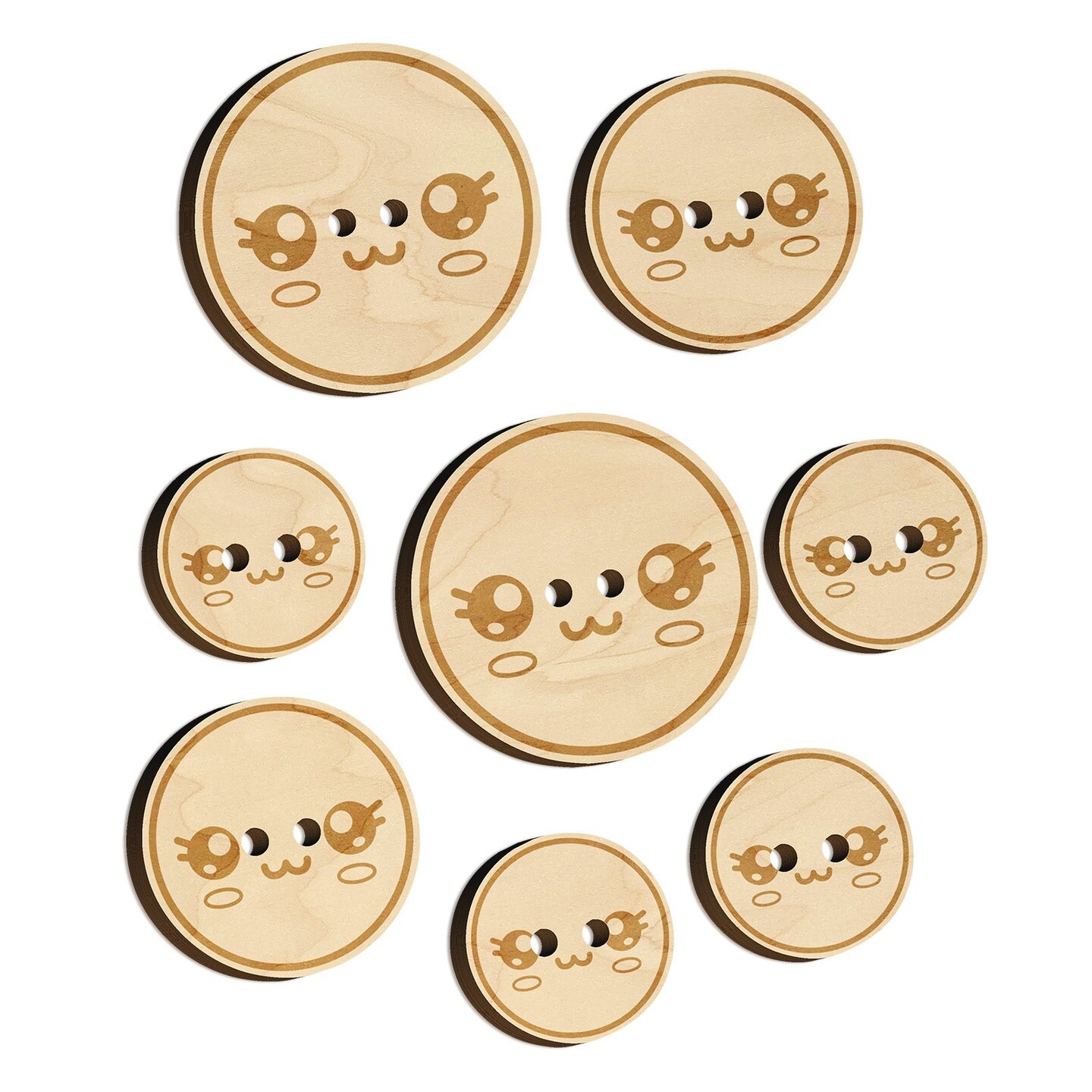 Kawaii Cute Sparkly Eyes Face Wood Buttons for Sewing Knitting Crochet ...