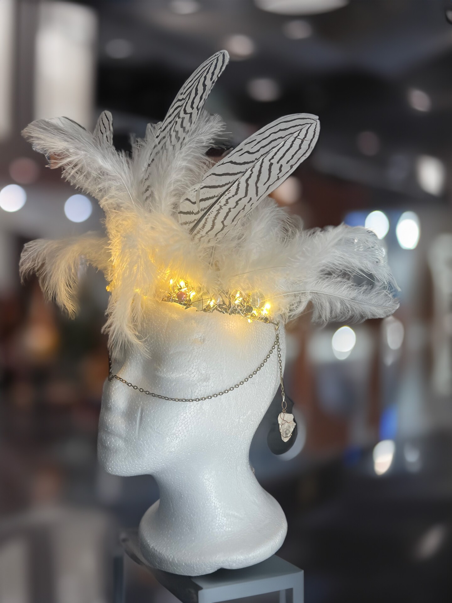 Feathers and Crystals Goddess Illuminated Crown - Burning Man Festival ...