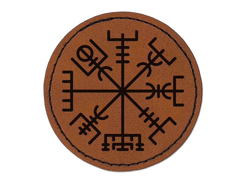 Viking Vegvisir Norse Protection Rune Round Iron-On Engraved Faux ...