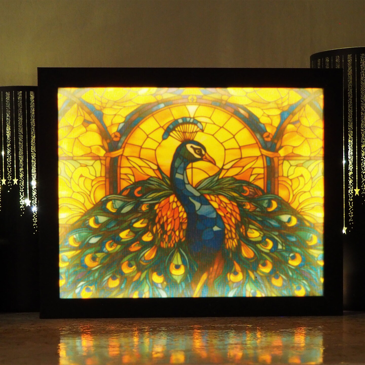 Peacock Stained Glass Look Light Box, LED Lighted Shadow Box ...