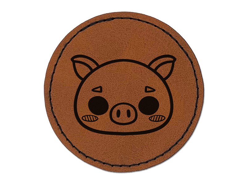 Charming Kawaii Chibi Pig Face Blushing Cheeks Round Iron-On Engraved ...