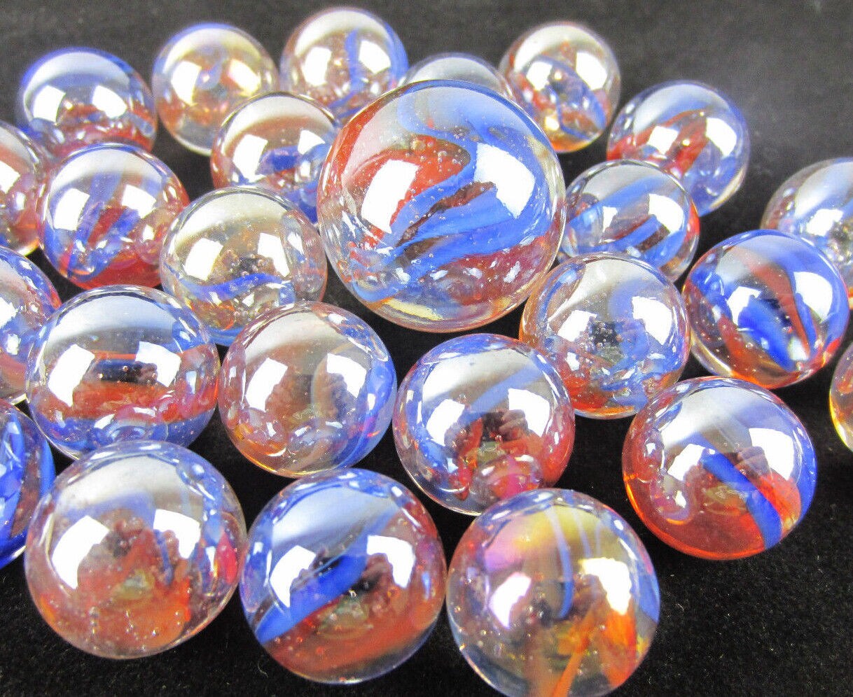 25 Marbles SUNRISE Red/Blue Vanes Clear Glass game pack vtg style Shooter | Michaels