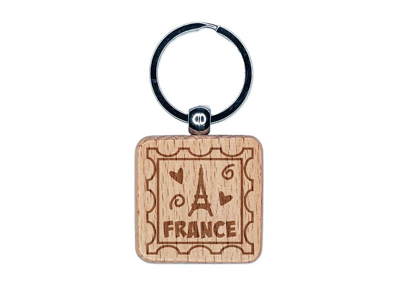 France Passport Eiffel Tower Travel Engraved Wood Square Keychain Tag ...