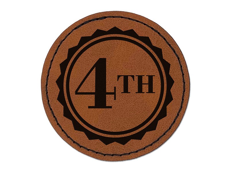 Fourth 4th Place Circle Award Round Iron-On Engraved Faux Leather Patch ...