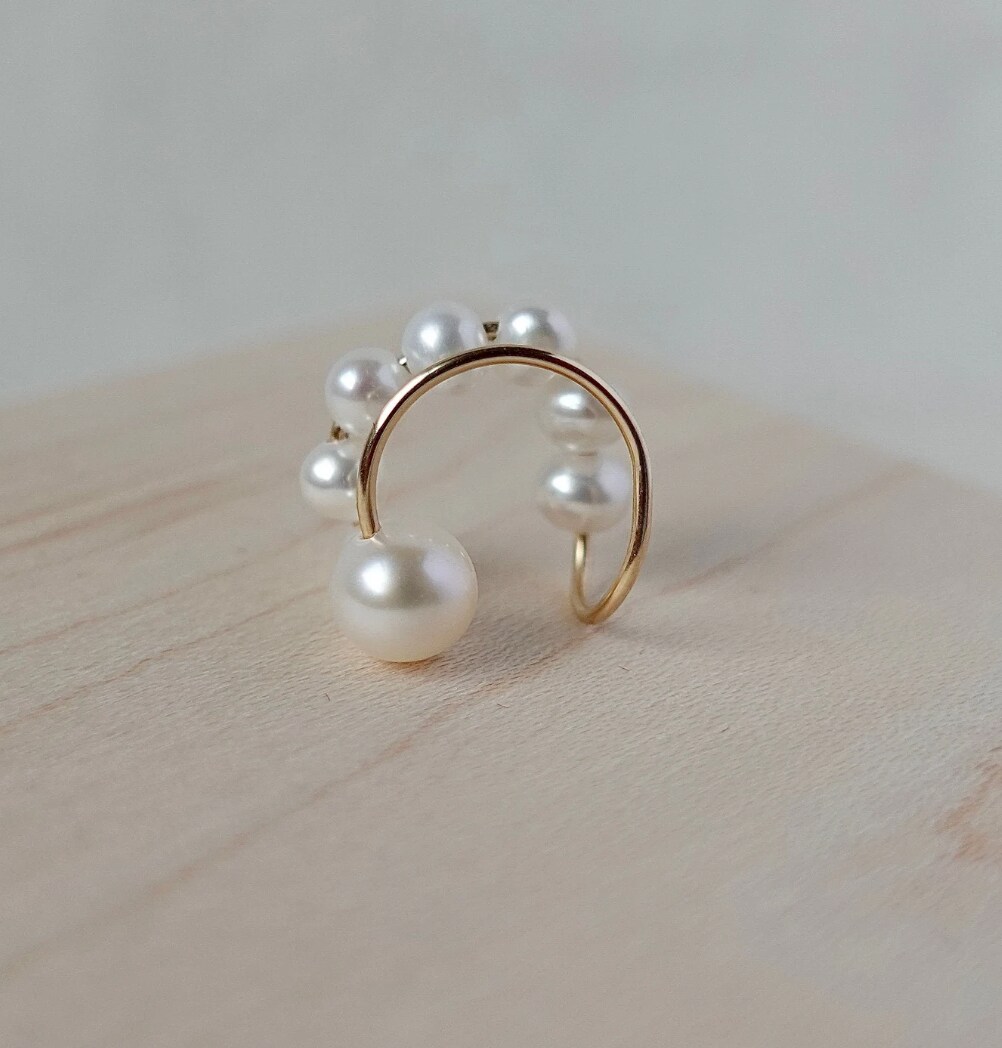 Freshwater Pearl Ear Cuff Real Pearl Double Ear Cuff Double Layer White Pearl Cartilage Hoop Layered Dainty Sterling Silver Ear Wrap MakerPlace by Michaels