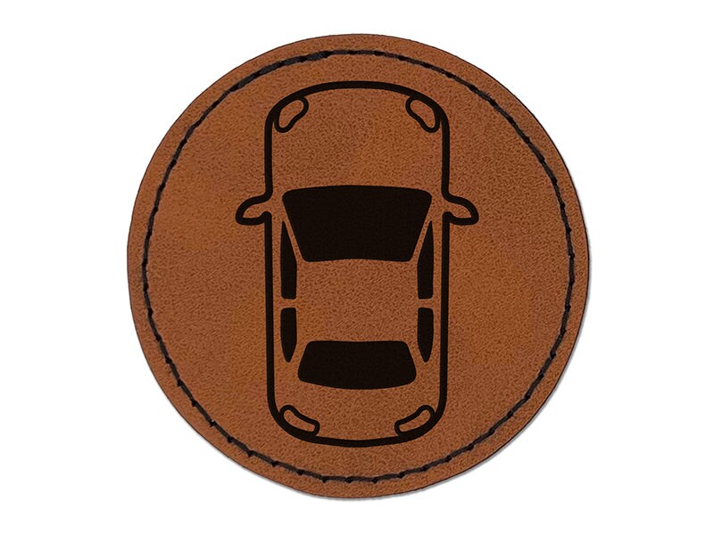 Top Down View of Car Round Iron-On Engraved Faux Leather Patch Applique ...