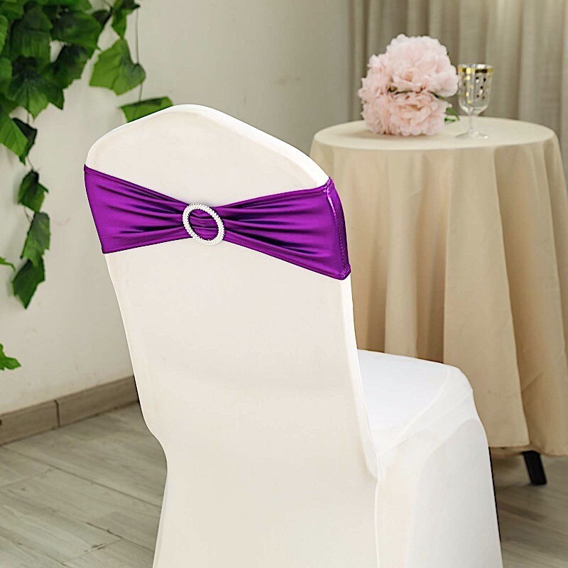 Metallic Silver Spandex Chair Sashes with Round Buckles for Wedding ...