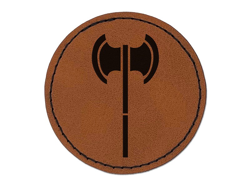 Medieval Battle Axe Round Iron-On Engraved Faux Leather Patch Applique ...