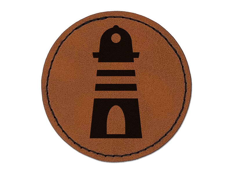 Lighthouse Striped Round Iron-On Engraved Faux Leather Patch Applique ...