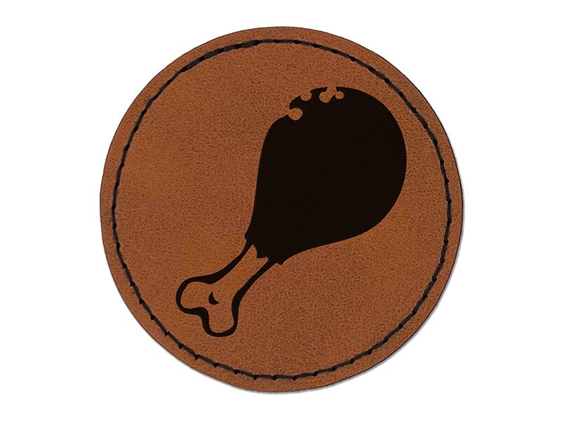 Chicken Drumstick Meat Food Round Iron-On Engraved Faux Leather Patch ...