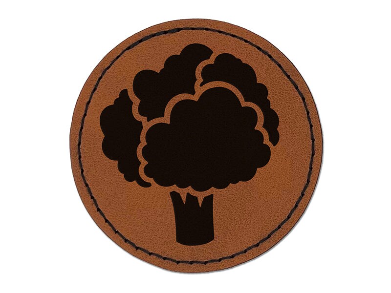 Broccoli Garden Vegetable Round Iron-On Engraved Faux Leather Patch ...