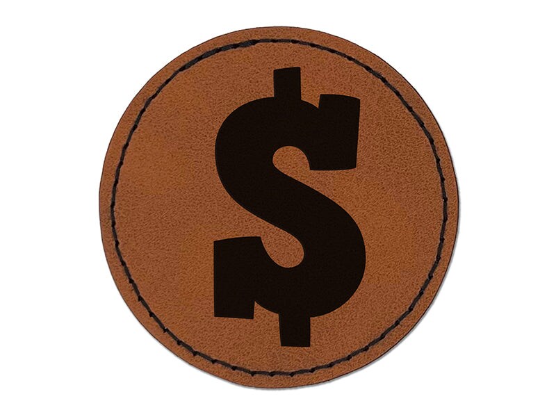 Dollar Sign Money Symbol Round Iron-On Engraved Faux Leather Patch ...