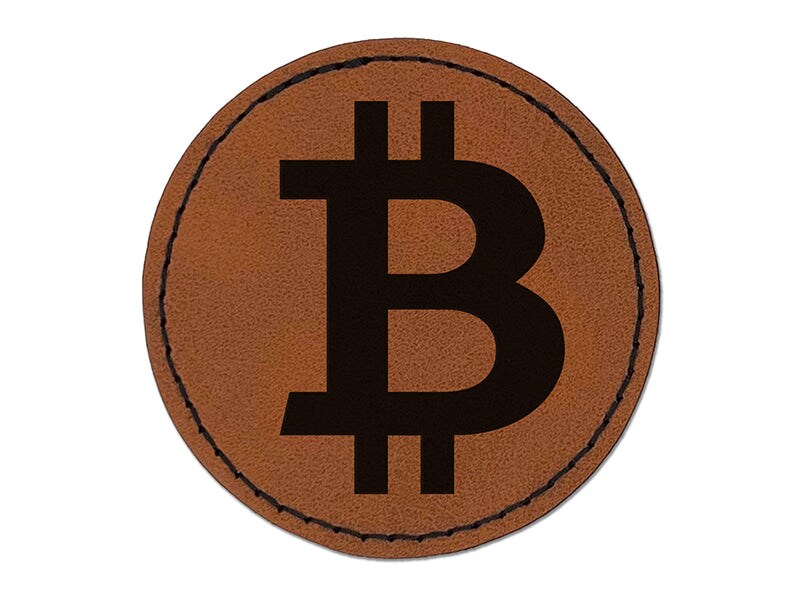 Bitcoin Symbol Cryptocurrency Money Round Iron-On Engraved Faux Leather Patch Applique - 2.5 ...