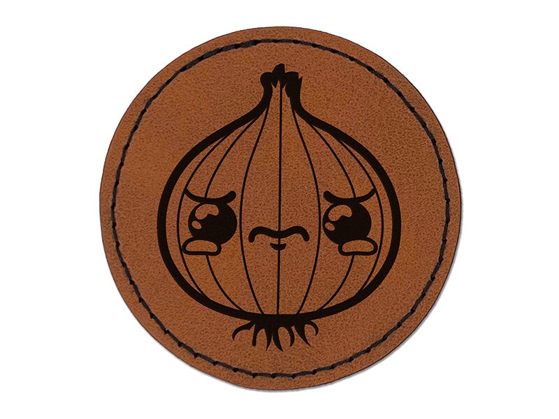 Cute Kawaii Sad Crying Onion Round Iron-On Engraved Faux Leather Patch ...