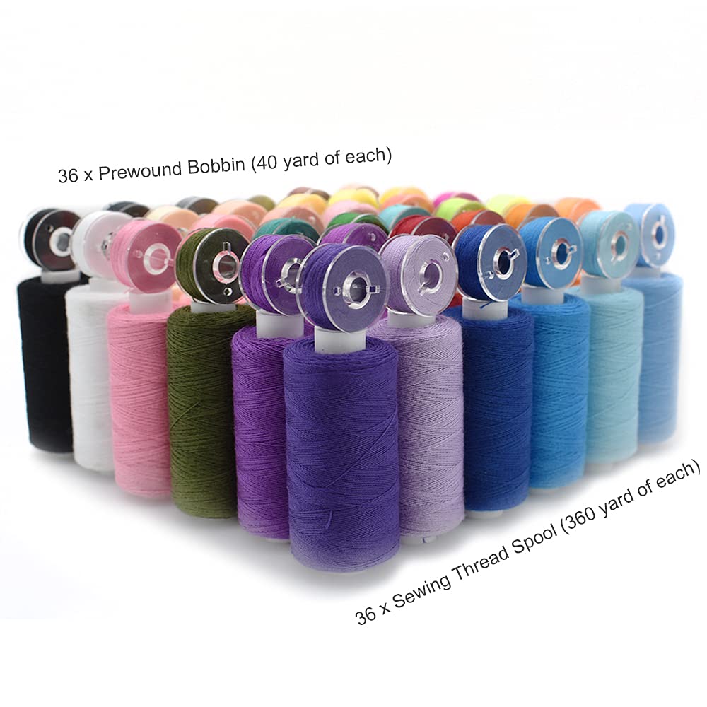 72 Pieces Bobbins Sewing Threads Kit, 36 Colors Spools 360Yards per ...