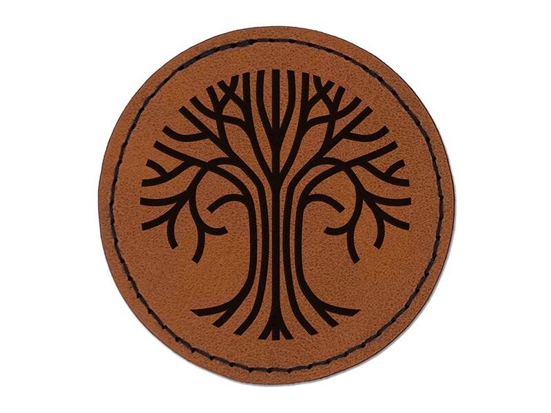 Geometric Lines Tree of Life Round Iron-On Engraved Faux Leather Patch ...