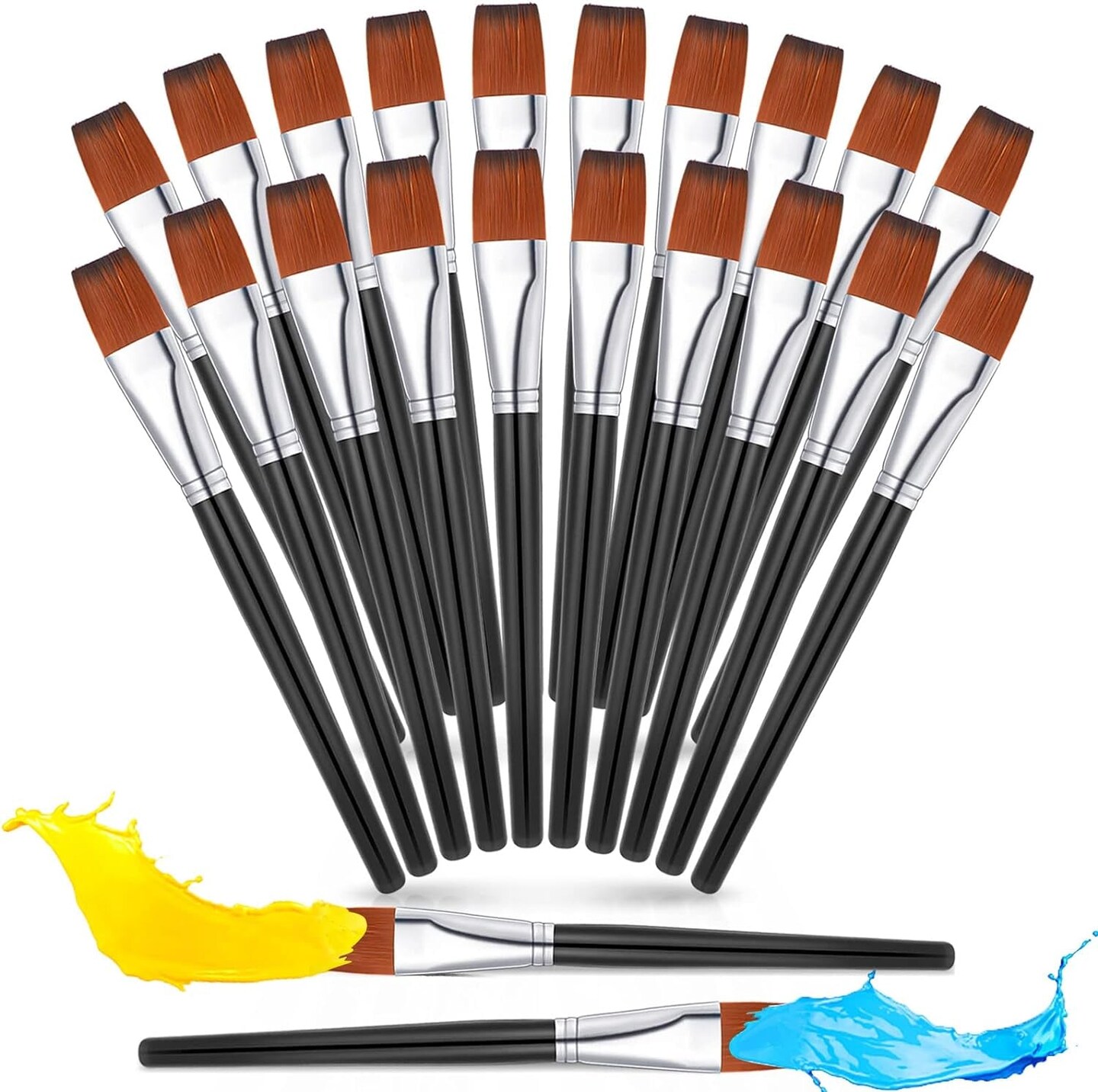 20 Pcs Flat Acrylic Paint Brush Wide Paint Brushes Watercolor Quality Synthetic Artist Paint ...