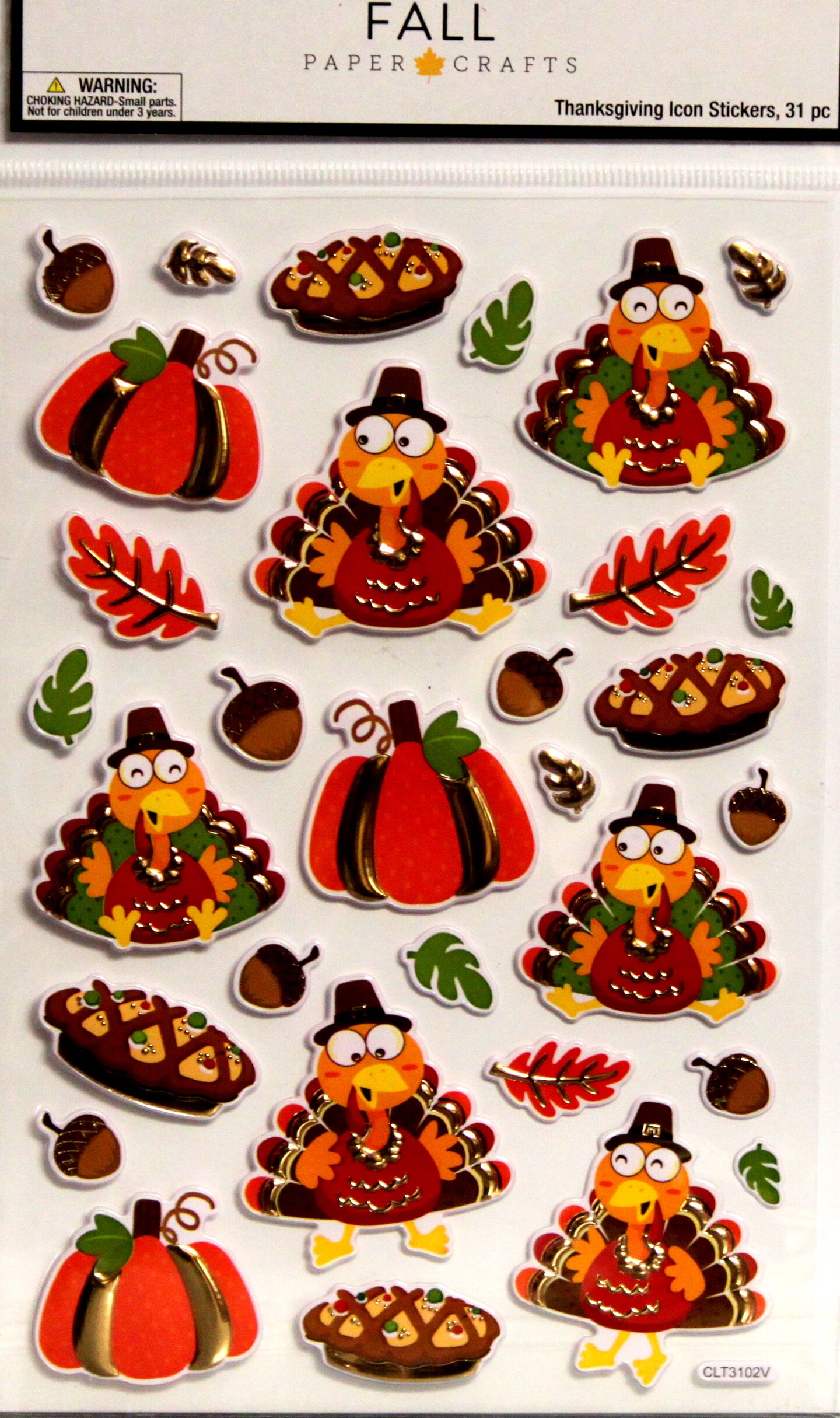 Fall Paper Crafts Thanksgiving Icon Foil Embossed Dimensional Stickers ...