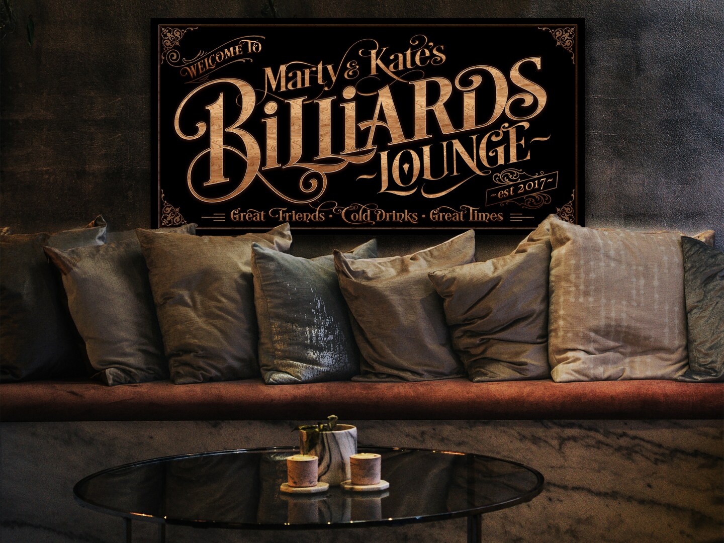 Billiards Sign with Last Name and Est Date | Archival High Resolution ...