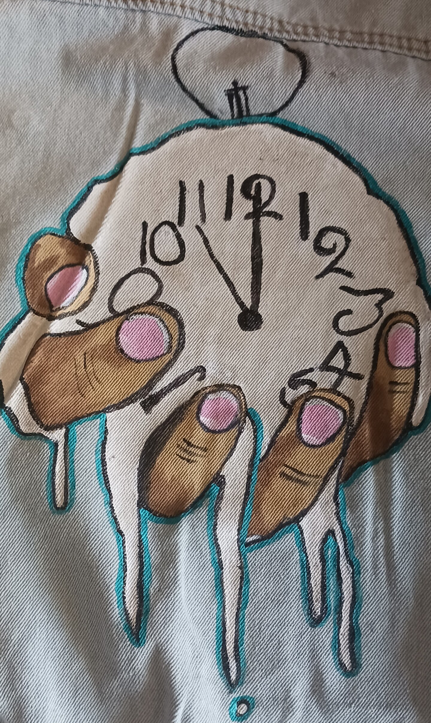 Hand Painted Denim Jacket with Clock and Hand | MakerPlace by Michaels