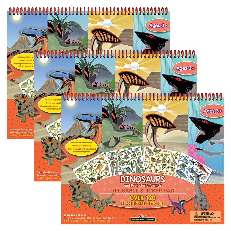 Dinosaurs And Prehistoric Animals Reusable Sticker Pad, Pack Of 3 ...